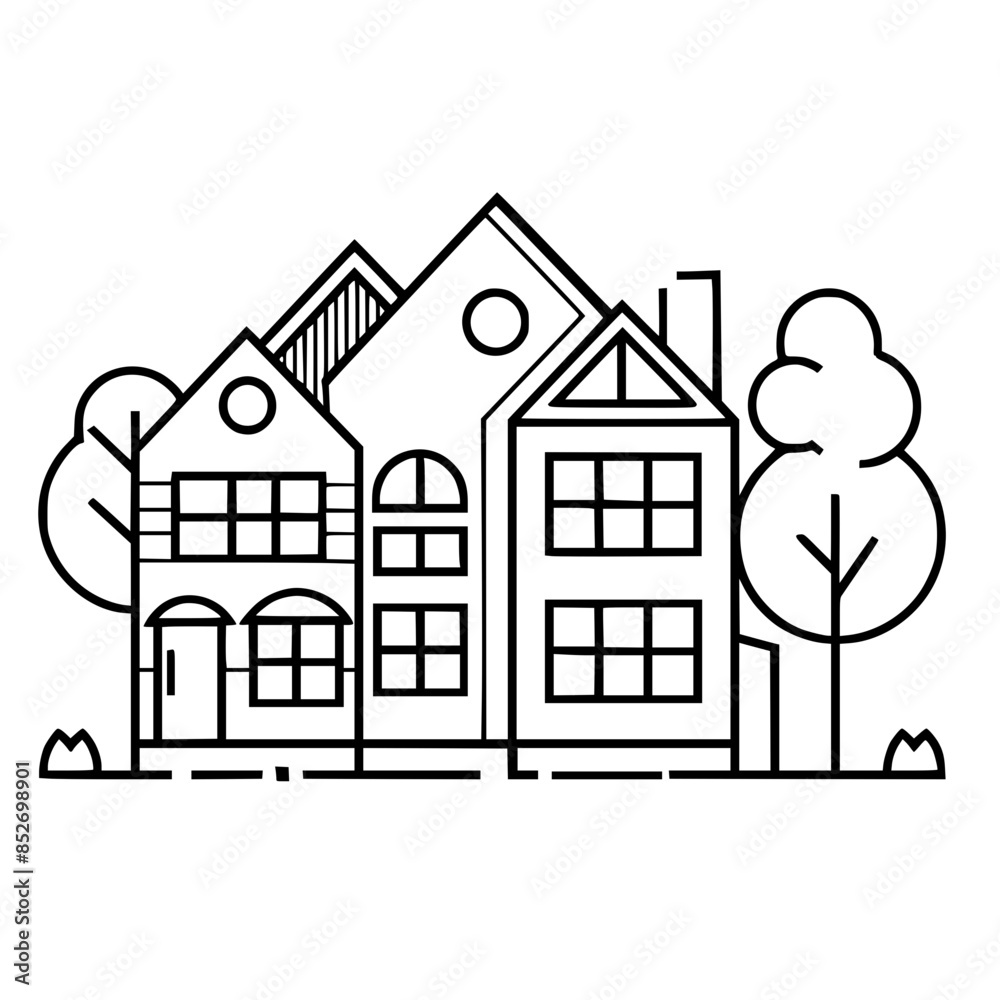 home outline, line art house, line art print, HOUSE clipart, cute house ...