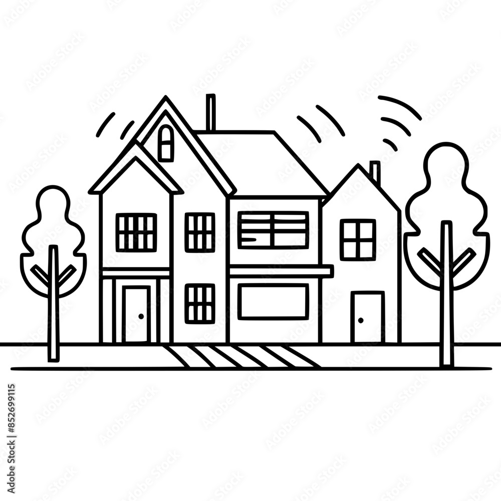 home outline, line art house, line art print, HOUSE clipart, cute house ...