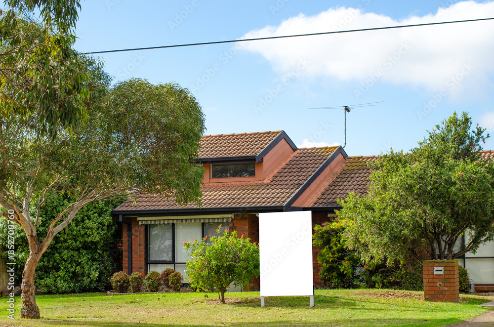 Poster Background texture of a mockup real estate sign at the front ...