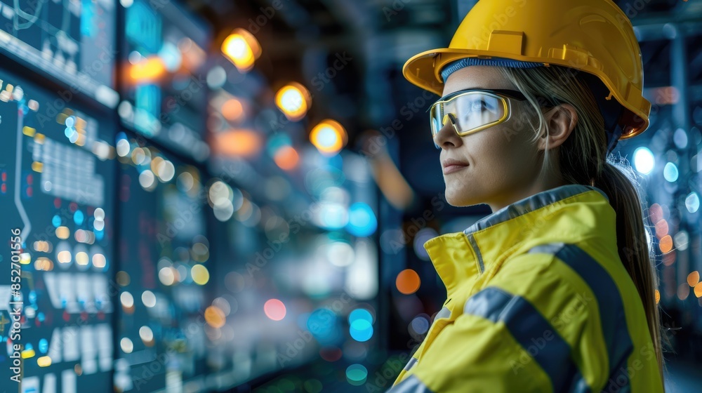 engineer controller team working with data base from Scada system computer screen. Stock Photo ...