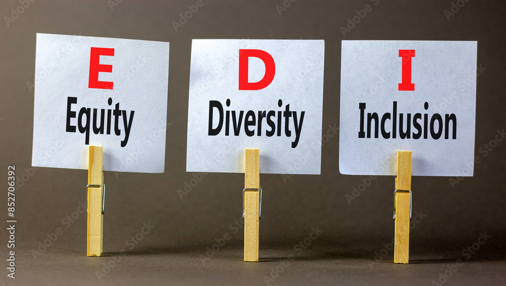 EDI equity diversity inclusion symbol. Concept words EDI equity diversity inclusion on white ...