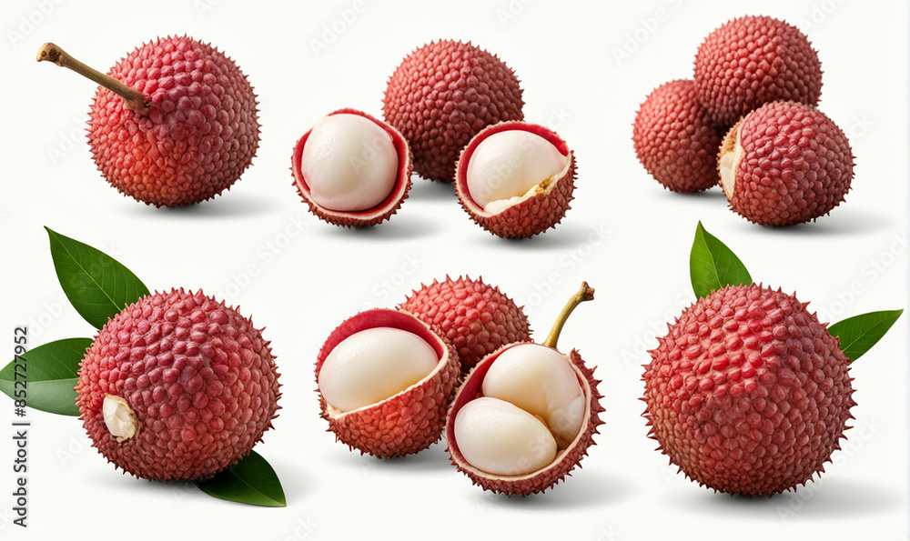ภาพประกอบสต็อก Lychee litchi lichee fruit, many angles and view side ...