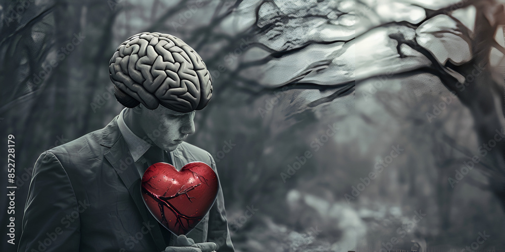 man, painting, heart, words, brain, art, creativity, love, intelligence ...