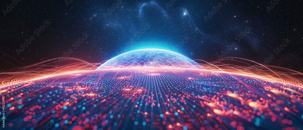 A spherical map of Earth with city lights visible at night ...