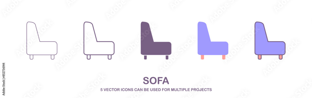 Sofa icon set illustration. sofa sign and symbol. furniture icon. Front ...