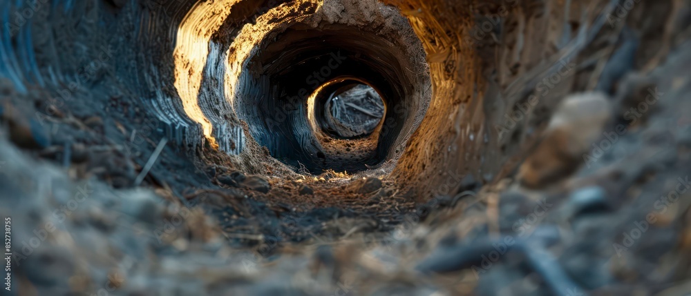 creepy underground tunnel, cramped, dark, and narrow passage with ...