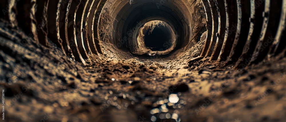 creepy underground tunnel, cramped, dark, and narrow passage with ...