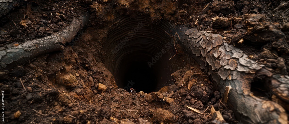 creepy underground tunnel, cramped, dark, and narrow passage with ...