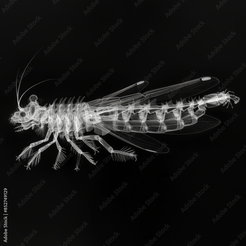 X-ray of a dragonfly larva, highlighting its internal organs and body ...