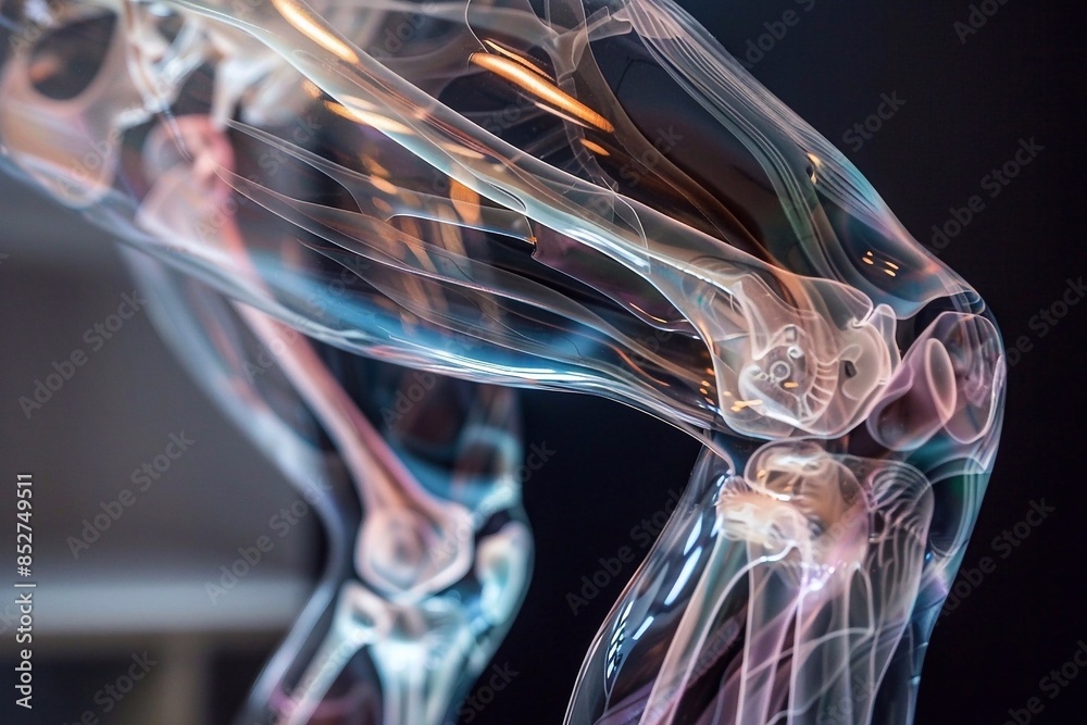 Color x-ray of a human knee joint on a dark background. 3d rendered ...