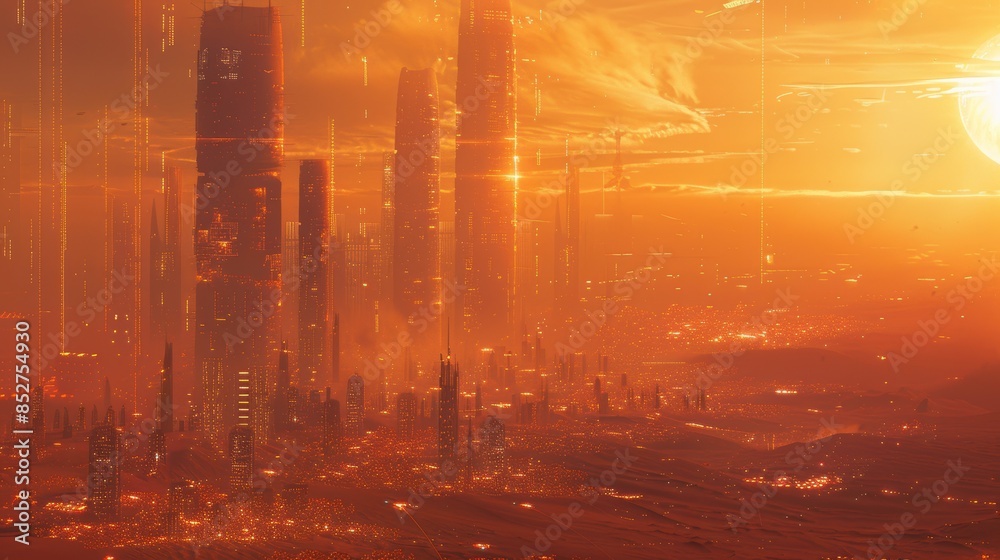 Futuristic skyline of a Martian megacity in the year 8000 with digital ...