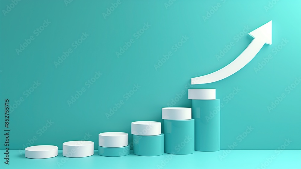 3D Circular Bar Graph with Upward Arrow on Teal Background Stock ...