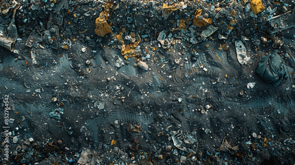 Twilight aerial photograph of a landfill dominated by plastic waste ...