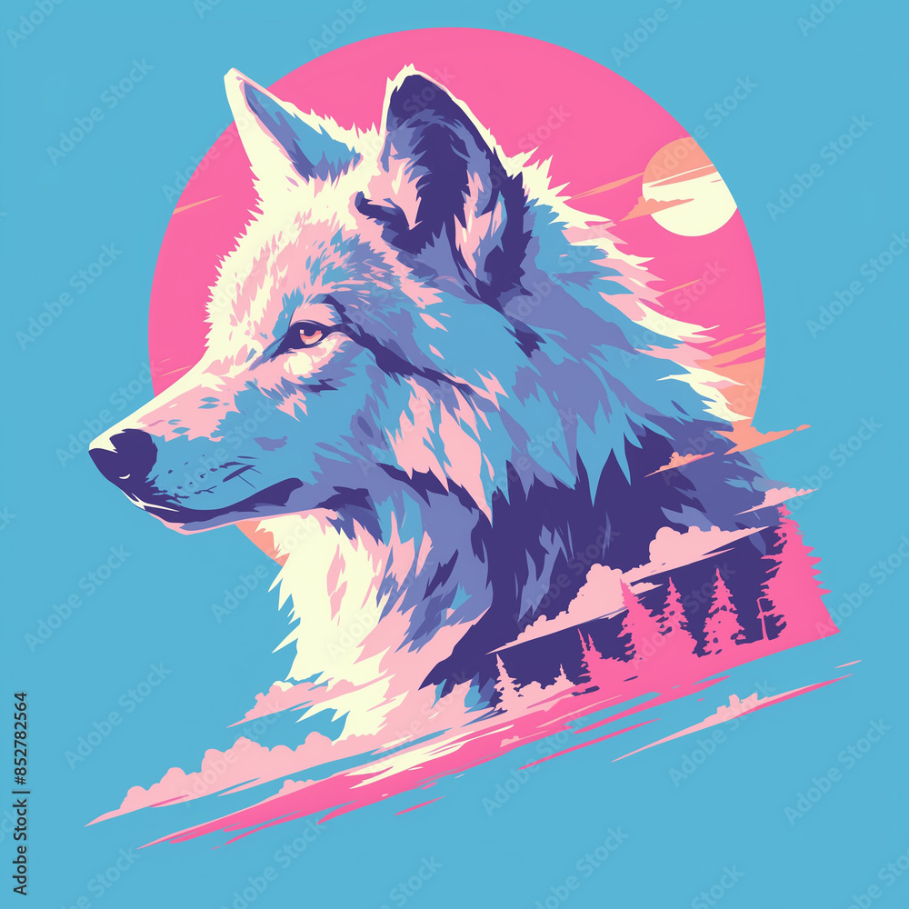 Wolf creative illustration badge for t-shirt design. Animal wolf ...