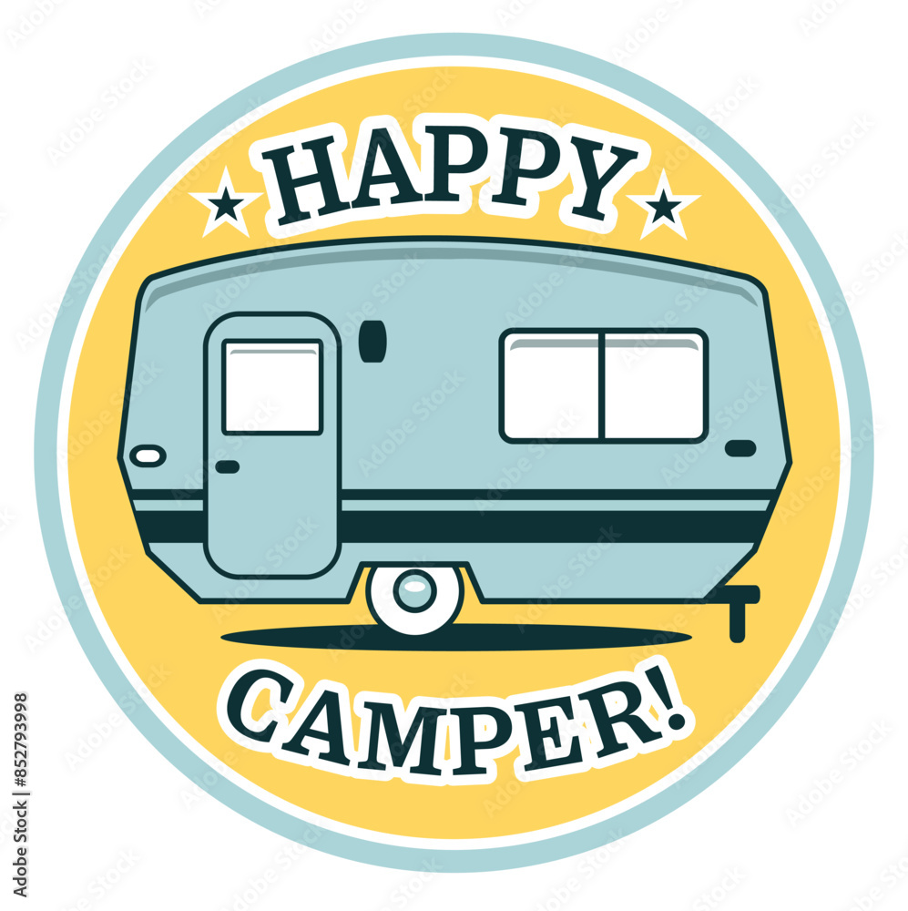 happy camper text retro camper trailer caravan silhouette concept ...