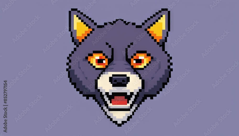 Detailed pixel art illustration of a wolf head, featuring sharp eyes ...