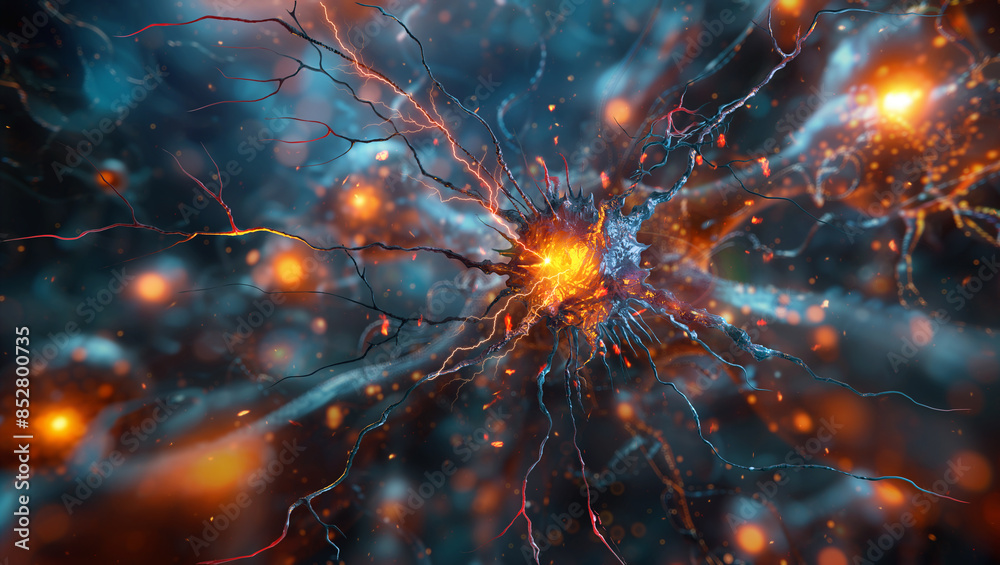Human neuron cell, unit of nervous system, synaptic transmission of ...