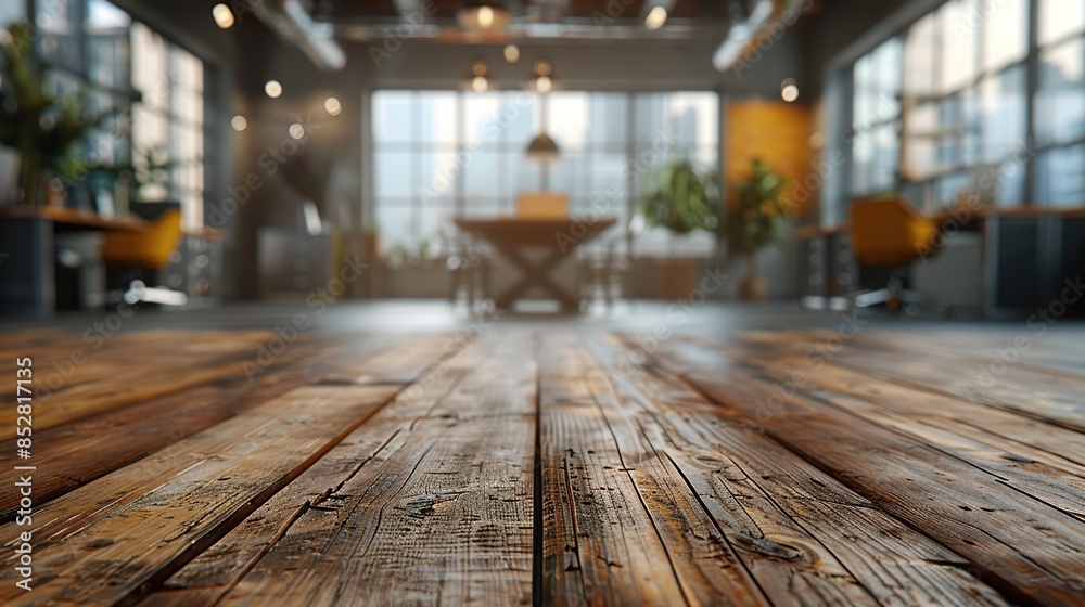 The open space office is empty and dim. Abstract light effect on office ...