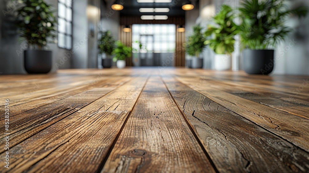 The open space office is empty and dim. Abstract light effect on office ...