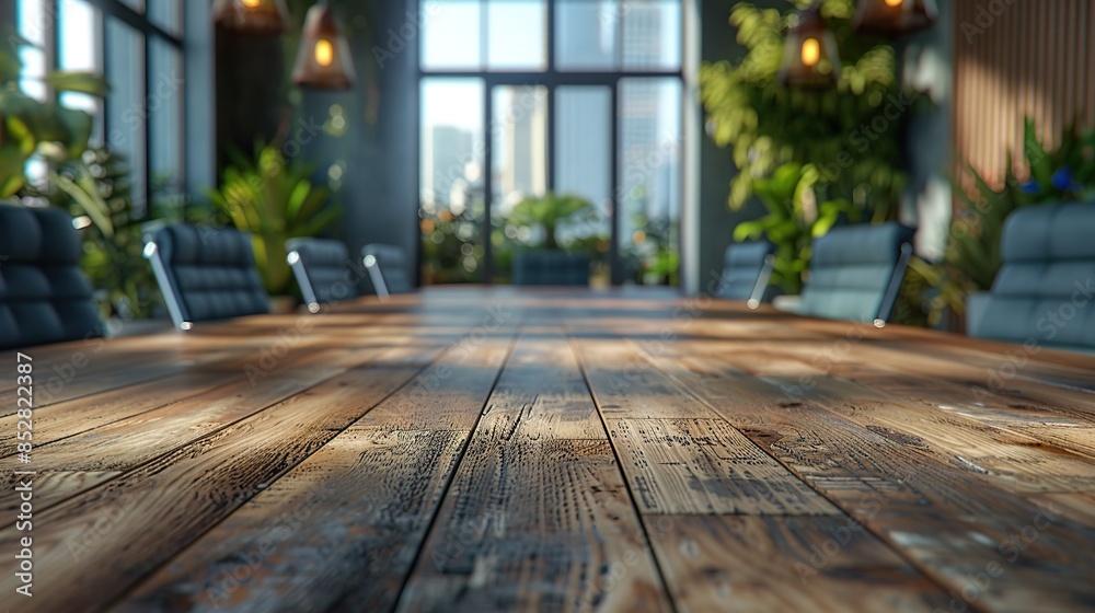 The open space office is empty and dim. Abstract light effect on office ...