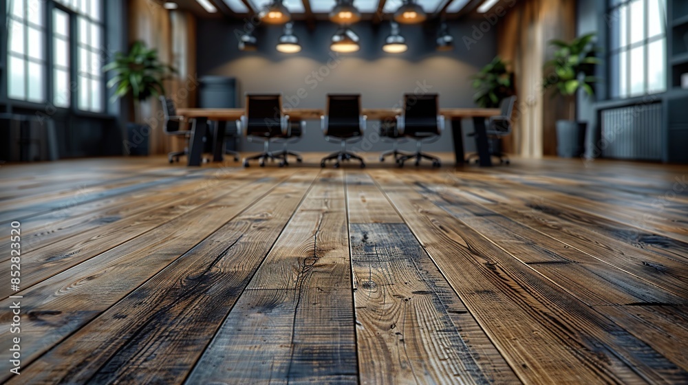 The open space office is empty and dim. Abstract light effect on office ...