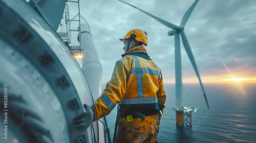 Engineers are repairing and maintaining an offshore turbine house ...