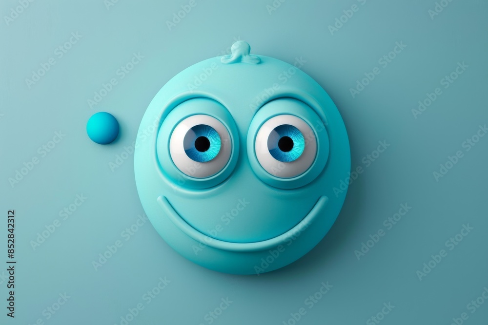 Cute cartoon monster face with a big smile and one tooth in turquoise ...