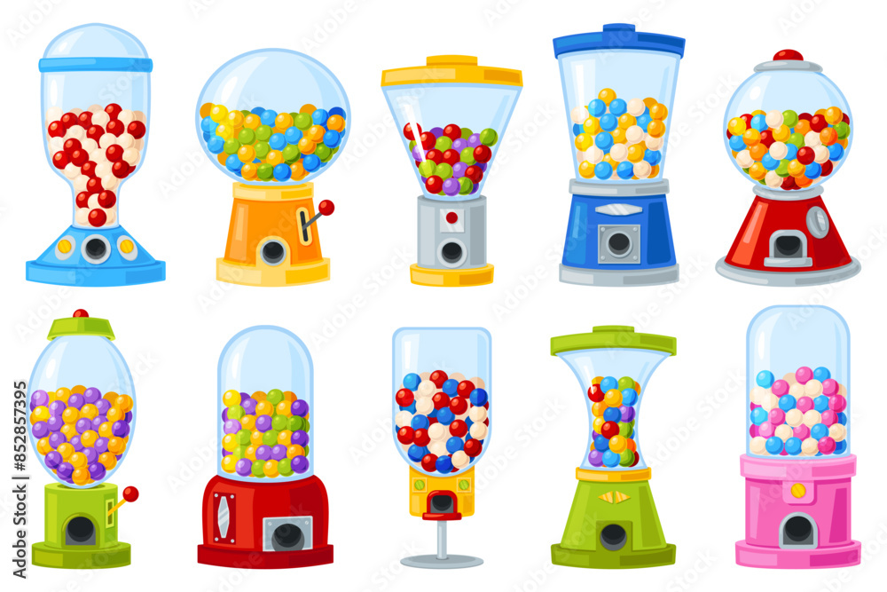 Gum ball vending machine. Round colored candies for children. Cartoon ...