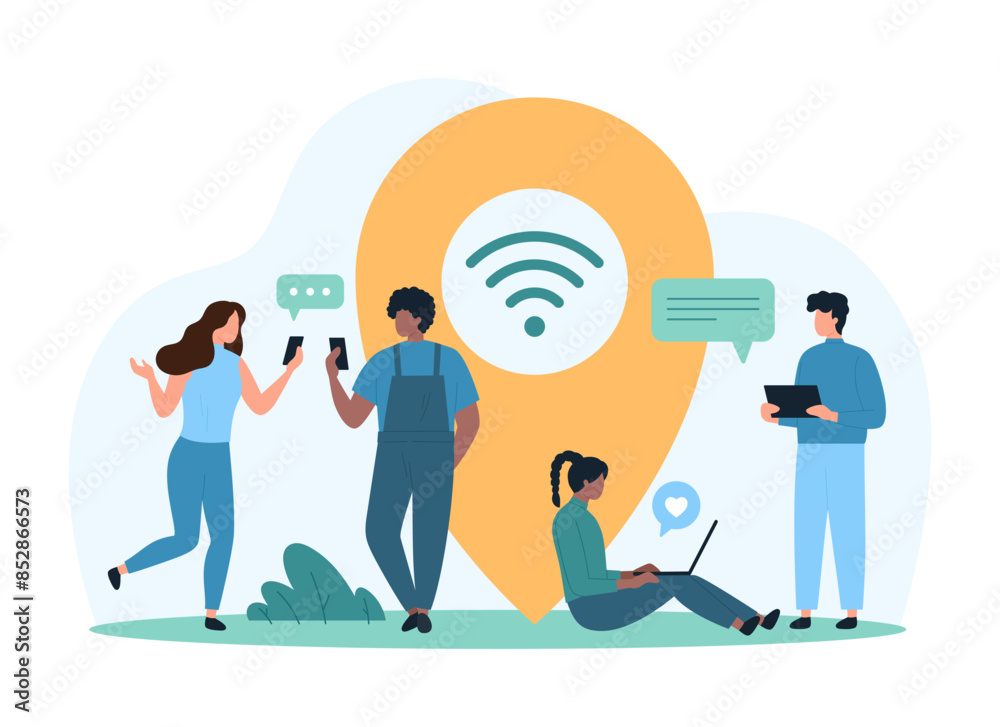 Wireless public network connection, access to free hotspot zone. Tiny ...