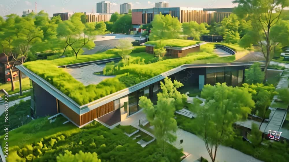 A modern school building with a sustainable green roof, showcasing eco ...