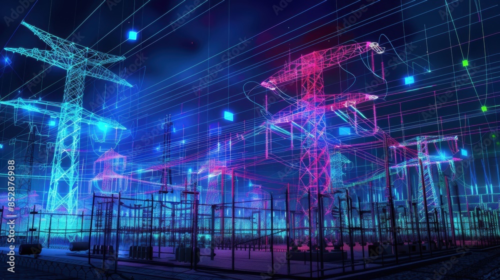 Smart grid map with realtime data overlays, energy management theme ...