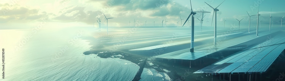 Hybrid renewable energy setup on a coastal landscape, natural energy ...