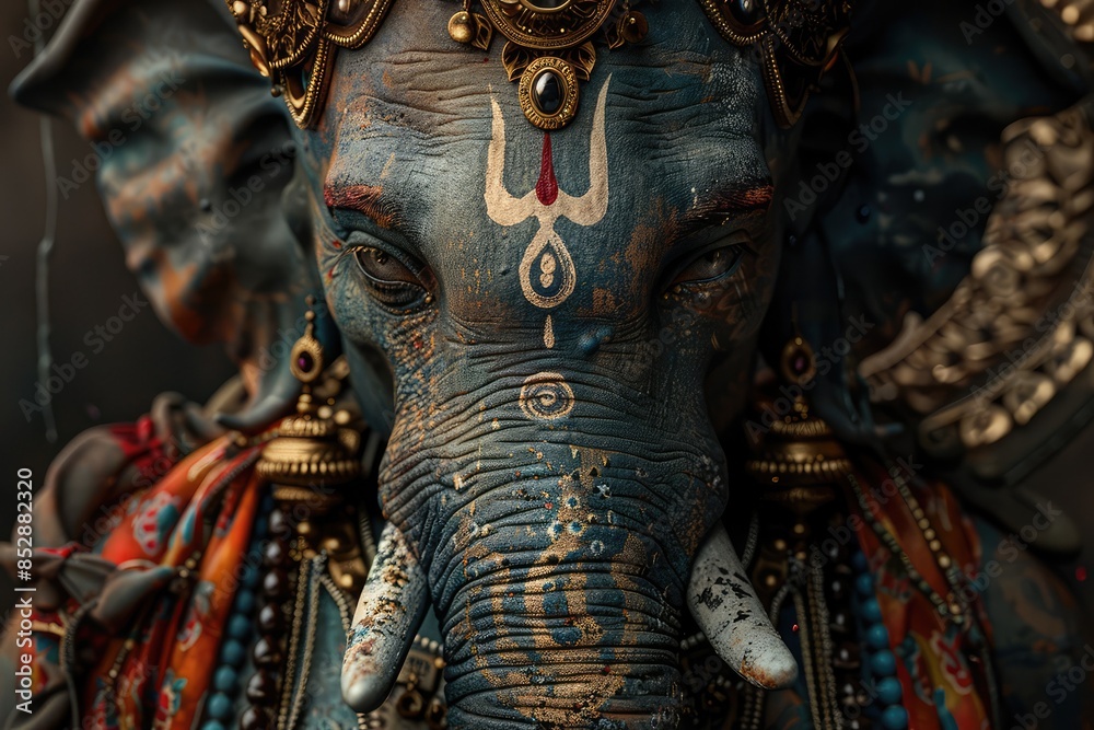 A hyperrealistic illustration of Lord Ganesha, capturing every detail ...
