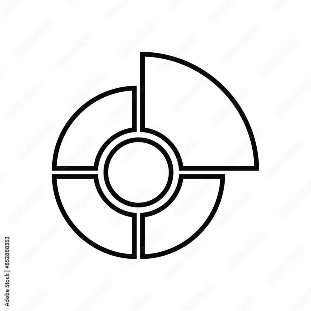black and white unique quarter circle diagram. outline design style ...