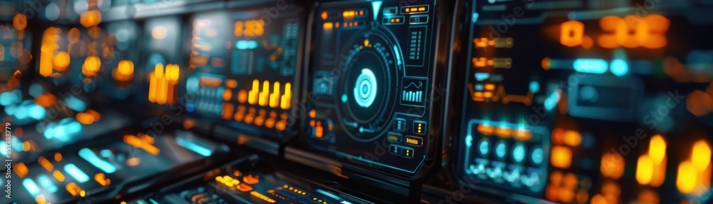 Automation control panel displaying production metrics, smart factory ...