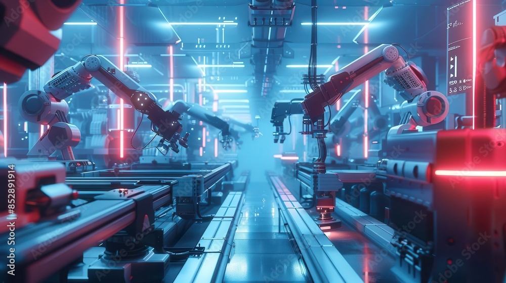 futuristic smart factory with robots ai and digital twin technology ...
