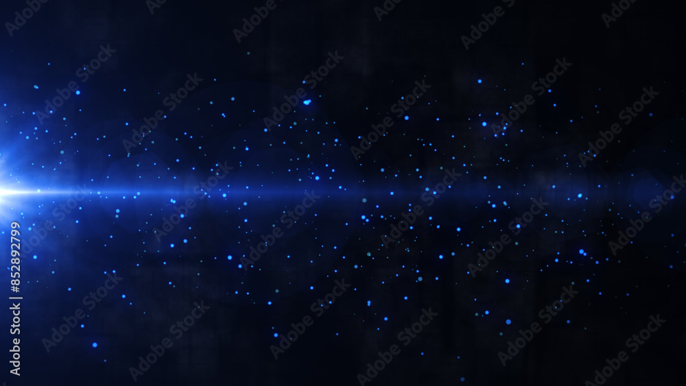 Abstract epic cinematic background. Blue glowing particles surrounded ...