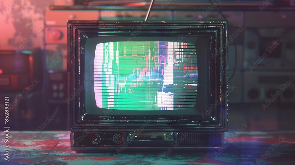 glitchy vintage tv static with vhs noise and scanlines retro 80s ...