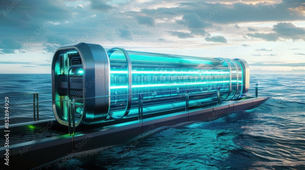 Crosssectional view of electric ship battery system against ocean ...