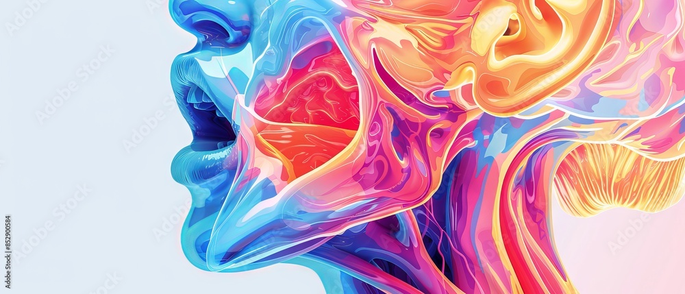 Colorful digital illustration of a human face and neck, showcasing the ...