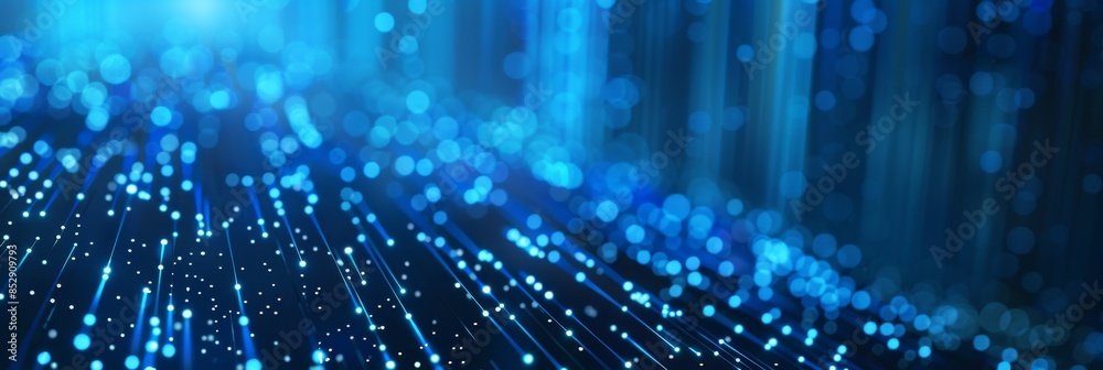 Blue tech background with luminous particles and vertical bar lines ...