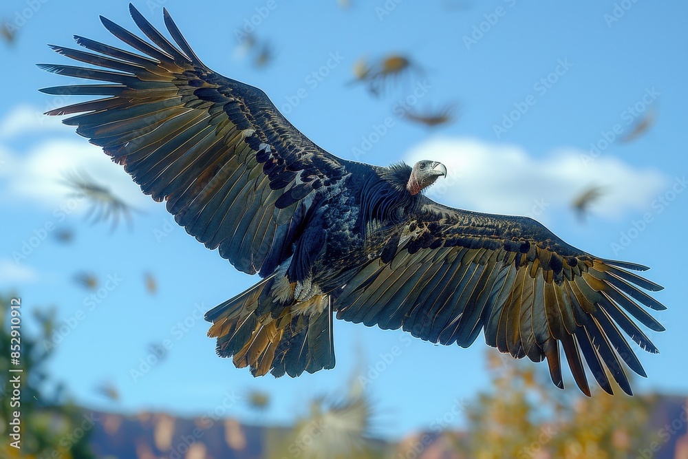 A California condor soaring over the Grand Canyon, its massive wingspan ...