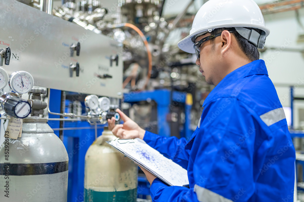 Asian engineer working at Operating hall,Thailand people wear helmet ...