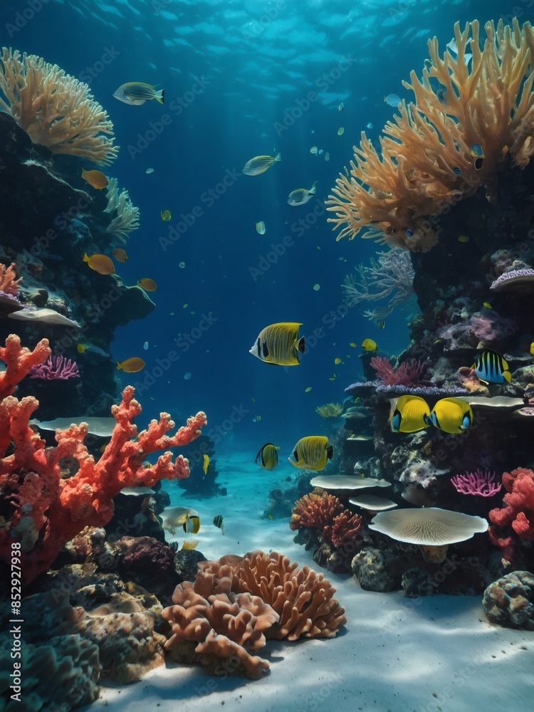 Underwater D background design with clay coral reefs in ocean. Stock ...