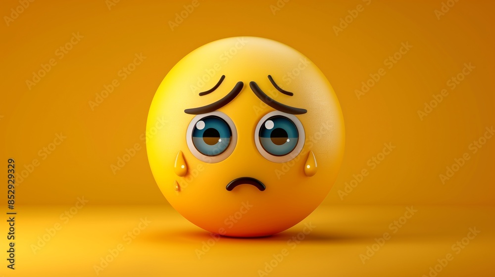 A sad face emoji with tears streaming down its cheeks, conveying a ...