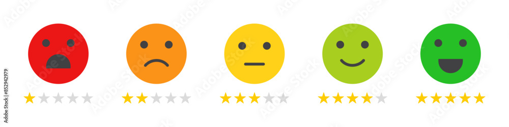 Rating emoji icon. Feedback star rating emoji icon set isolated on ...