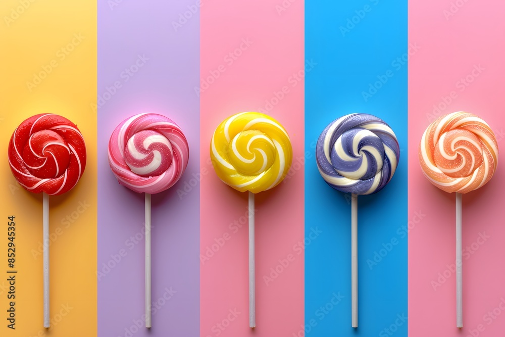 Colorful Swirled Lollipops on Pastel Backgrounds Candy, Food, Fun, and ...