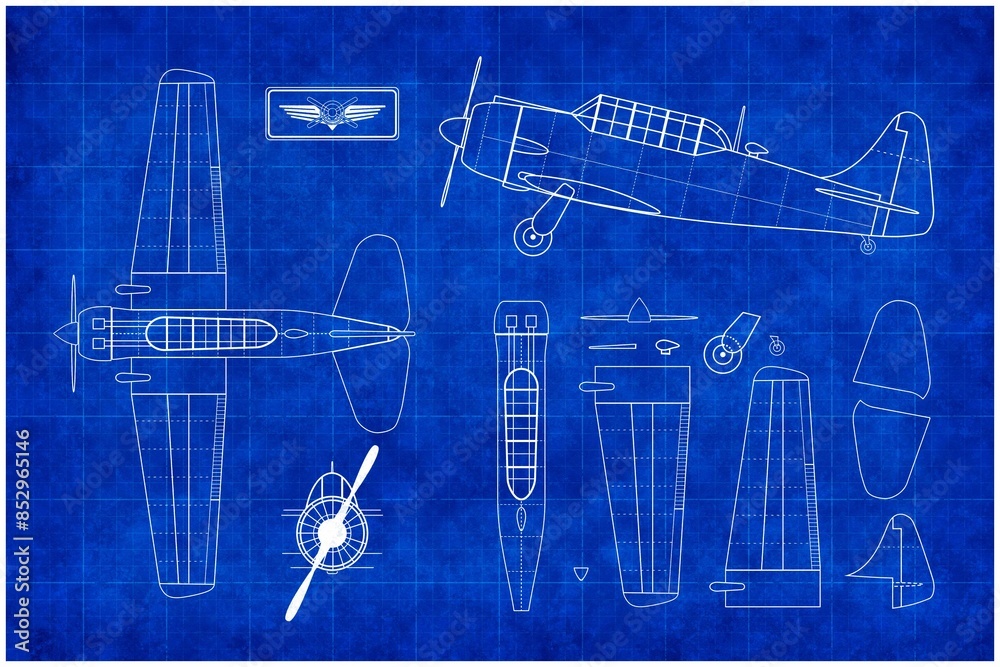 Mockup fantasy blueprint illustration of WWII aircraft. Use as design ...
