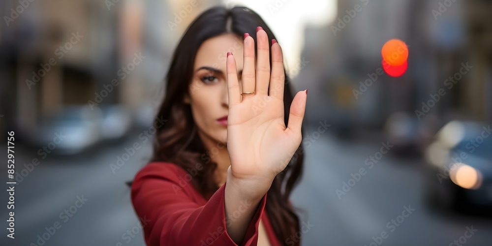 Woman making a stop gesture with her hand. Concept Hand gesture, Stop ...