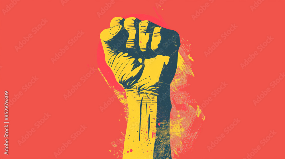 A striking illustration of a clenched fist raised in defiance against ...
